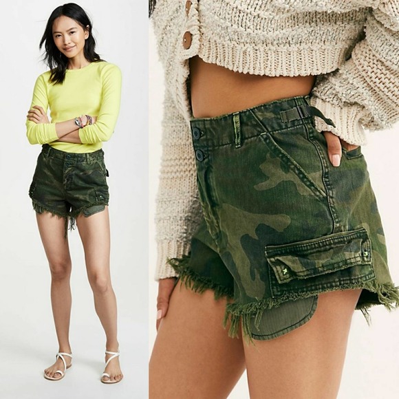 Free People | Shorts | Free People Commander Cutoff Olive Camo Shorts New | Poshmark